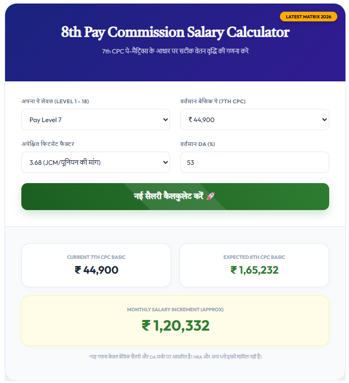 8th Pay Commission Salary Calculator: अपनी नई बेसिक सैलरी और इंक्रीमेंट ...